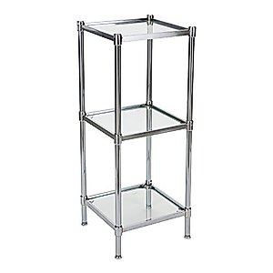Organize It All 3 Tier Tempered Glass Freestanding Bathroom Storage Tower 13.25 x 13.25 x 31 inches
