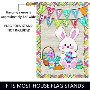 Surfapans Happy Easter Bunny House Flag 28x40 Inch Double Sided Outside Burlap Easter Rabbit Eggs Outdoor Large Yard Flags Porch Home Holiday Decoration