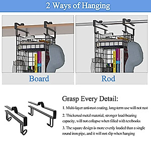 Keomaisyto 3-Shelf Hanging Locker Organizer for School, Upgraded School Locker Shelf with Adjustable Dividers & Hooks, 13-39" High Adjustable Locker Organizer for School/Work/Gym/Office Storage, Black