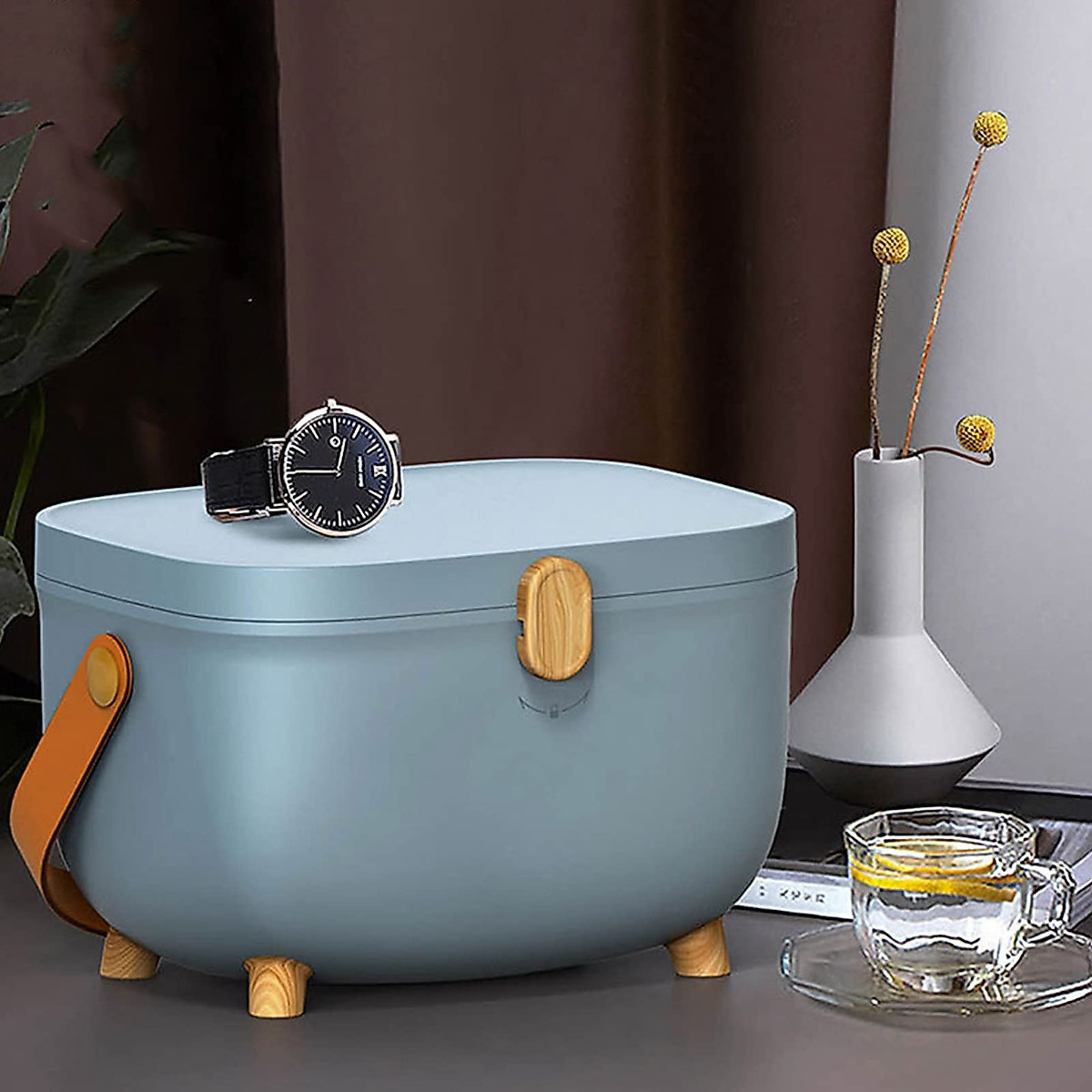 TOWEBOORY Medicine Storage Box,Oval Medicine Box Organizer Storage, Plastic Medical Storage Containers, Oval Double Layers Multi Grid Large Capacity Medical Box Organizer for Home Dorm (Glacier Blue)