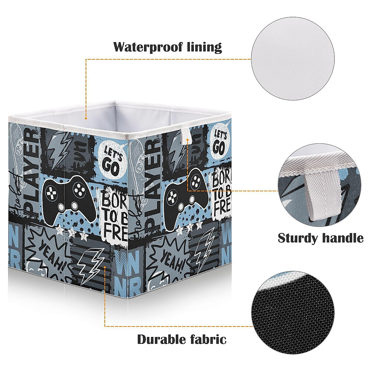 QUGRL Urban Game Joystick Storage Bins Organizer Video Games Foldable Clothes Storage Basket Box for Shelves Closet Cabinet Office Dorm Bedroom 15.75 x 10.63 x 6.96 in