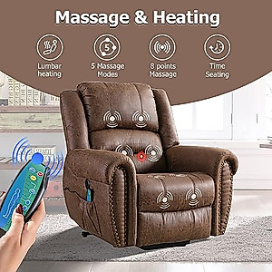 Phoenix Home Power Lift Chair for Elderly, Leather Electric Living Room Recliner, Brown