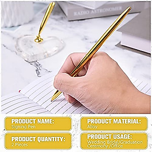 Outus 2 Pieces Acrylic Heart Pen Holder Signing Pen Set Hollow Round Pen Holder Stand for Wedding Bridal Engagement Guests Book Graduation Ceremony Valentine's Day Favor (Gold Heart Style)