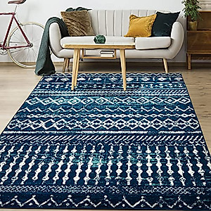 Antep Rugs Bohemian 5x7 Geometric Indoor Area Rug Phoenix, 5'3" x 7', Navy Blue
