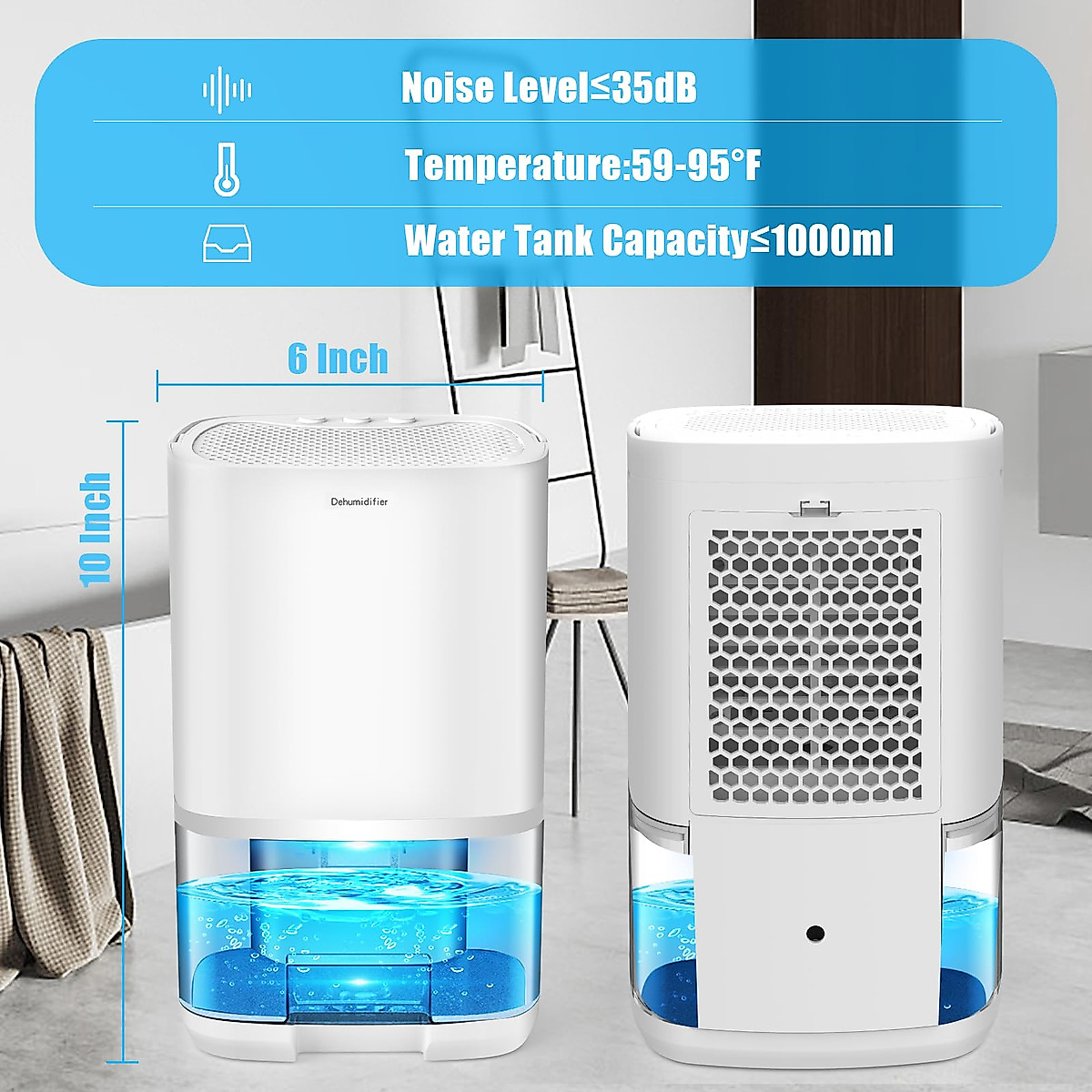 Dehumidifiers for Home 35OZ Small Dehumidifier for Bedroom 2500 Cubic Feet(350sq ft) with 7 LED Lights, Ultra Quiet & Auto Shut off Dehumidifier for Bathroom Basement Closet Garage