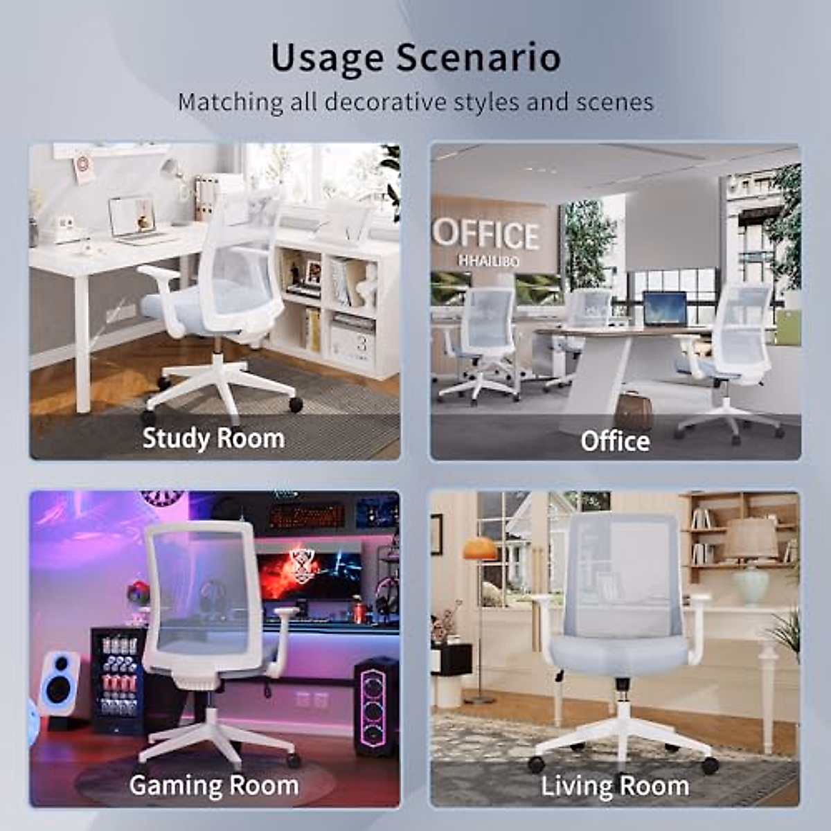 H HAILIBO Office Chair, Mesh Back Desk Chair, Swivel Ergonomic Computer Chair with Flip-Up Arms and Adjustable Height (Light Blue)