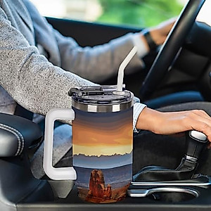 LLUTSNTH 40 Oz Vacuum Tumbler with White Handle Leakproof Insulated Tumbler Arches National Park Stainless Steel Travel Mug with Lid And Straw Coffee Cup Cute Water Bottles Cup Holder Friendly