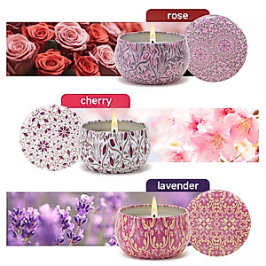 Candles Gifts for Women 3 Pack 2.5 oz Natural Floral Lavender Cherry and Rose Candles Set, Aromatherapy Candles for Home Scented, Portable Small Jar Candles Set for Travel, Spa, Bath, Yoga