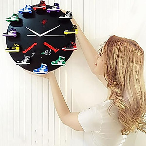 JAMCHE Sports Style Wall Clock with 3D Basketball Shoes, Fashion Sneaker Clock Home Decoration 12 Inch Home Decor Unique Art Handmade Clock for Boys and Girls Who Love Sneaker Style