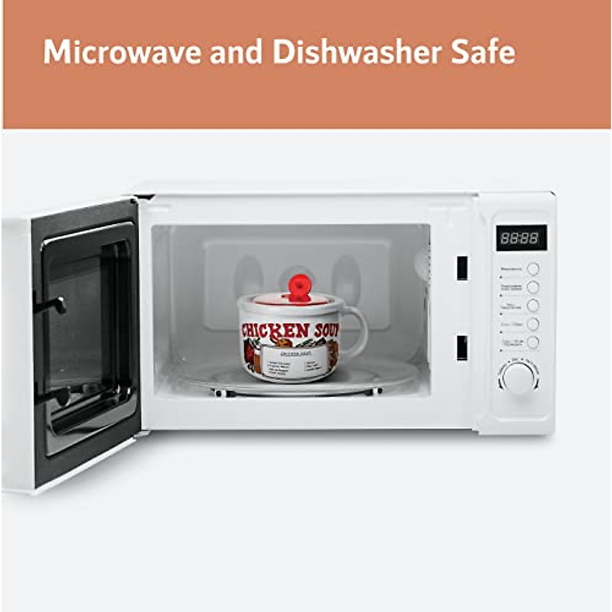 Old & Bold - 4 27 Oz Soup Bowls With Lids - Retro Soup Recipe Ceramic Mugs With Vented Lids and Handles - Pack of 4 - Microwave and Dishwasher Safe - For Soup, Instant Noodles, Cereal