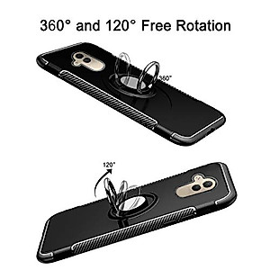 Orzero TPU + PC Hybrid Dual Layer Case Compatible for Huawei Mate 20 Lite Full Body Heavy Duty Protection 360 Rotating Metal Ring [Adsorbed Iron Plate] - Blue