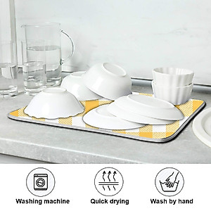 Qilmy Yellow Checked Dish Drying Mat for Kitchen Countertop, Absorbent Dry Mats for Dishes Draining Pad-18" x 24"