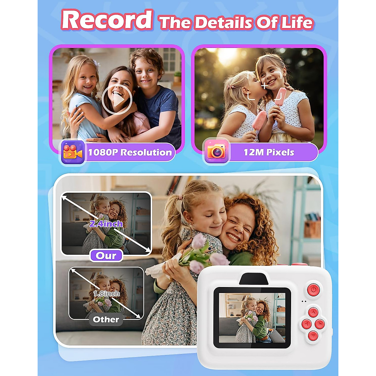 Anchioo Kids Camera Instant Print, 1080P Kids Digital Camera with Printer Paper, Christmas Birthday Gift for Girls Boys Age 3-12, Kids Print Camera Toy for 4 5 6 7 8 Year Old Boy, 32G SD Card - White