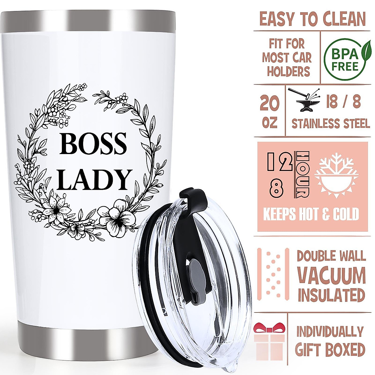 Breezy Valley Boss Gifts for Women, Boss Lady Gifts, Boss Christmas Gift for Women Tumbler - Thank You Gifts for Boss Lady, Female Boss Birthday Gifts, Best Boss Lady Tumbler 20oz