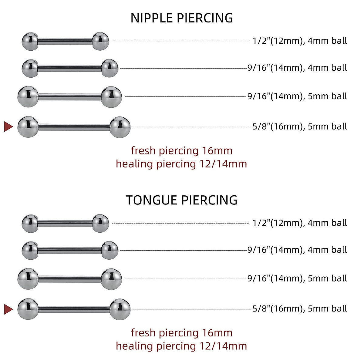 FINE4U 14G Nipple | Tongue Rings Piercing Jewelry Titanium - ASTM F136 Titanium Straight Barbell for Women & Men, Internally Threaded Hypoallergenic (14G × 16mm × 5mm)