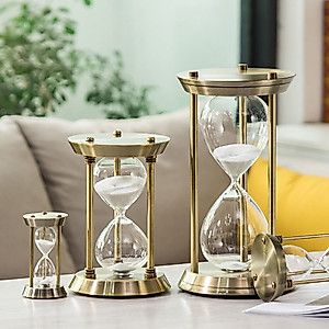 Hourglass Sand Timer 15/30/60 Minutes, Sand Clock Sand Watch, Metal Sandglass Timer with White Sand for Christmas Gifts Wedding Home Desk Office Classroom Decor,Gold 60min