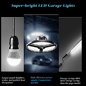Lightdot E26 LED Garage Low Bay Lights, Large Area Global Lighting, Deformable 3 Panels 100W 18000LM E26/E27 Triple Glow, 5000K LED High Bay Shop Light for Basement Workshop Warehouse-2PACK