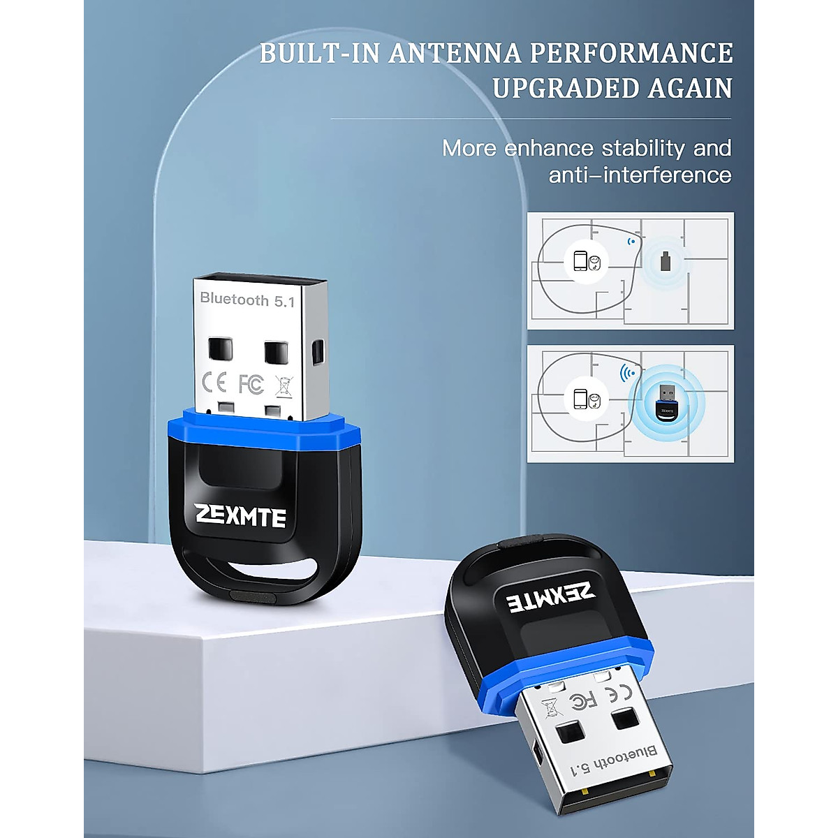USB Bluetooth Adapter for PC - ZEXMTE Bluetooth Adapter 5.1 EDR,Bluetooth Dongle Receiver for PC Windows 11/10/8/7 - PC to Bluetooth Adapter - Bluetooth USB Adapter for Computer/Laptop