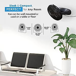 Comfort Zone CZHV201BS 20” PowrCurve Wall-Mountable High Velocity 3-Speed Floor Fan with 180-Degree Adjustable Tilt, Black
