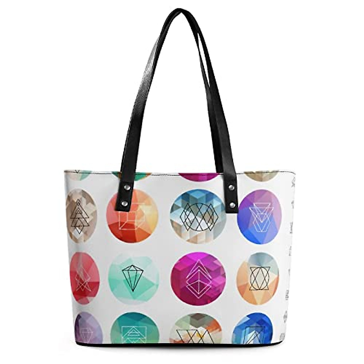 Womens Handbag Geometric Patterns Icons Leather Tote Bag Top Handle Satchel Bags For Lady