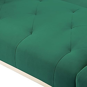 Eafurn Convertible Futon Sofa Bed with 2 Cup Holders, Modern Velvet Split-Back Folding Loveseat Sleeper Couches w/Adjustable Tufted Backrest,Square Armrest Sofabed, Dark Green 72.4" with 2 Pillows