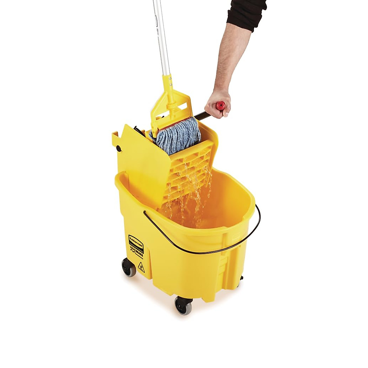 Rubbermaid Commercial Products, WaveBrake - Commercial Industrial Mop Bucket with Side-Press Wringer Combo on Wheels, 35 Quart, Yellow
