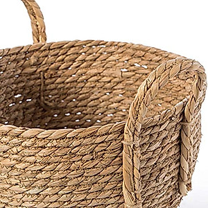 Vintiquewise Decorative Round Wicker Woven Rope Storage Blanket Basket with Braided Handles - Small