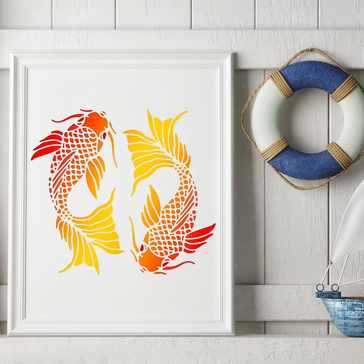 FINGERINSPIRE Koi Drawing Painting Stencils Templates (11.8x11.8inch) Plastic Koi Fish Stencils Decoration Square Carp Stencils for Painting on Wood, Floor, Wall and Fabric