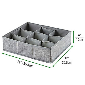mDesign Soft Fabric 9 Section Dresser Drawer and Closet Storage Organizer for Child/Kids Room, Nursery, Playroom - Divided Large Organizer Bin - Textured Print with Solid Trim, 2 Pack - Gray