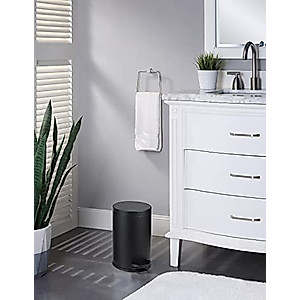 SunnyPoint 4.5 Liter / 1.2 Gallon Round Trash Can with Plastic Inner Bucket; Bathroom, Office, Kitchen and Bedroom Step On and Slow Close (BLK)