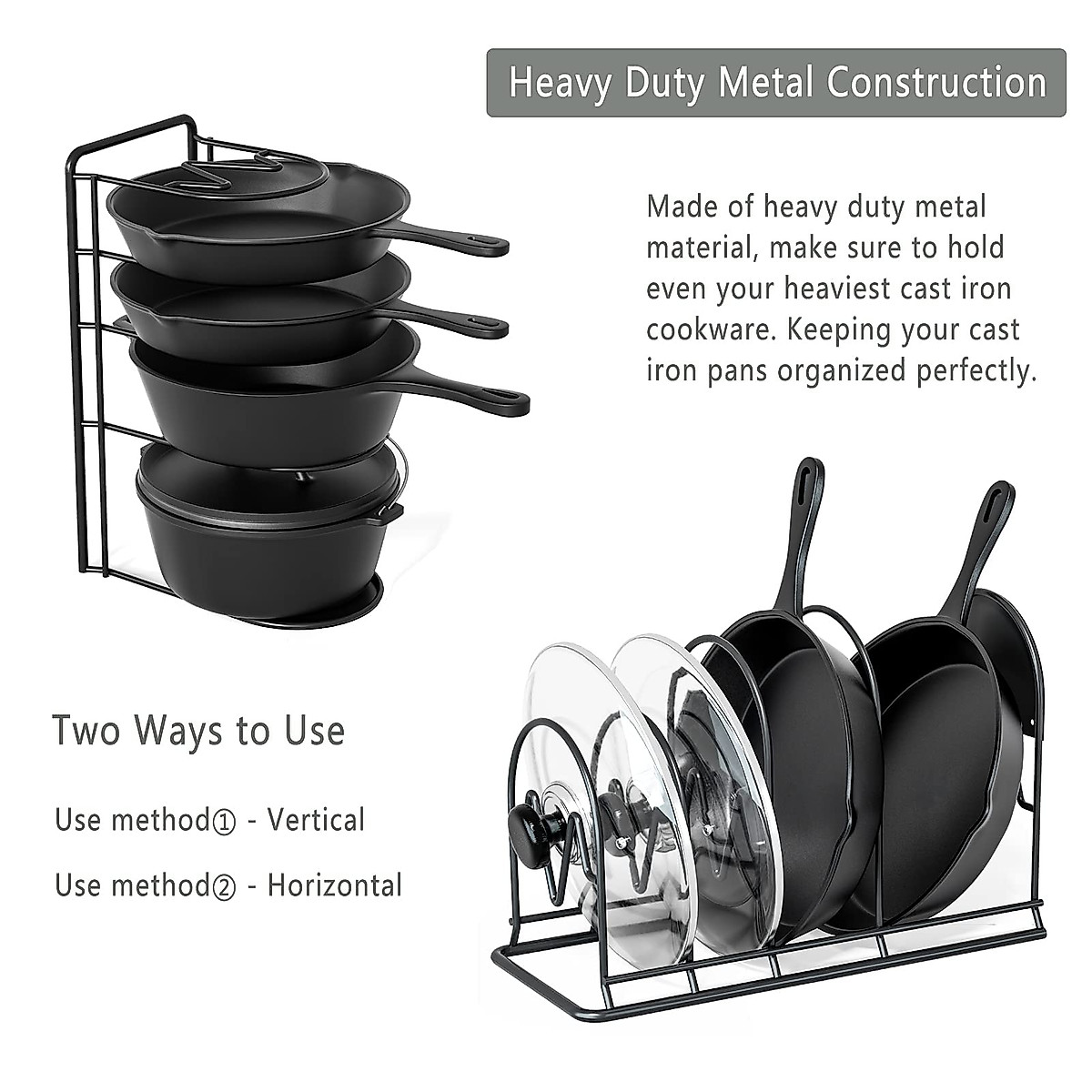 REEQMONT 2 Pack - Heavy Duty Pot Rack Organizer, 5 Tier Pan Rack Holder, Holds Cast Iron Skillets, Dutch Oven, Frying Pan, Griddles - No Assembly Required, 15.9'' H
