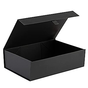Purple Q Crafts Black Ribbed Hard Gift Box With Magnetic Closure Lid 14" x 9" x 4" Rectangle Favor Boxes With Classy Black Finish (1 Box)