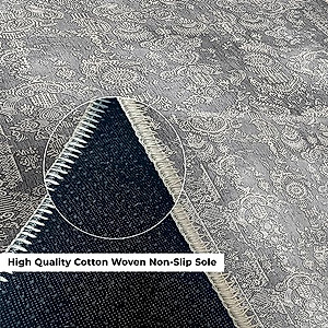 HomeNette Washable Area Rugs, 3x5 Dark Grey Rug with Non Slip Backing, Stain Resistant, Foldable, Boho Machine Washable Carpet for Kitchen, Bathroom, Bedroom or Living Room (3' x 5'2")