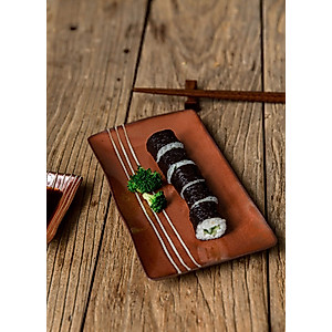 Pangu 12-Piece Japanese Style Sushi Plate Set, Dinnerware Set, Kage(Shadow), Brown, Service for 4