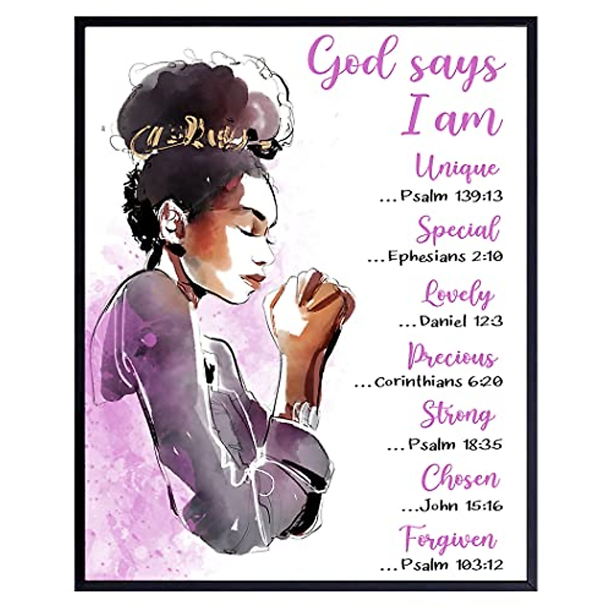 Inspirational African American Women Bible Verse Wall Art - Motivational Decor Poster for Black Girls, Teens Bedroom, Living Room, Dorm Apartment - Religious Christian Scripture Encouragement Gifts