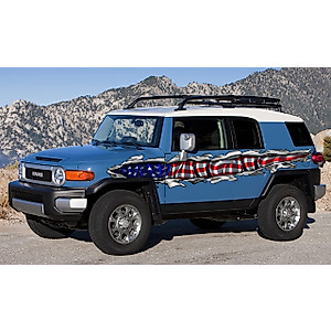 US Flag Car Vinyl Decal, US Pride Car Graphics, American Flag Car Wrap, USA Flag Ripped Metal Full Color Car Design, Patriotic Car Sticker (25x135)
