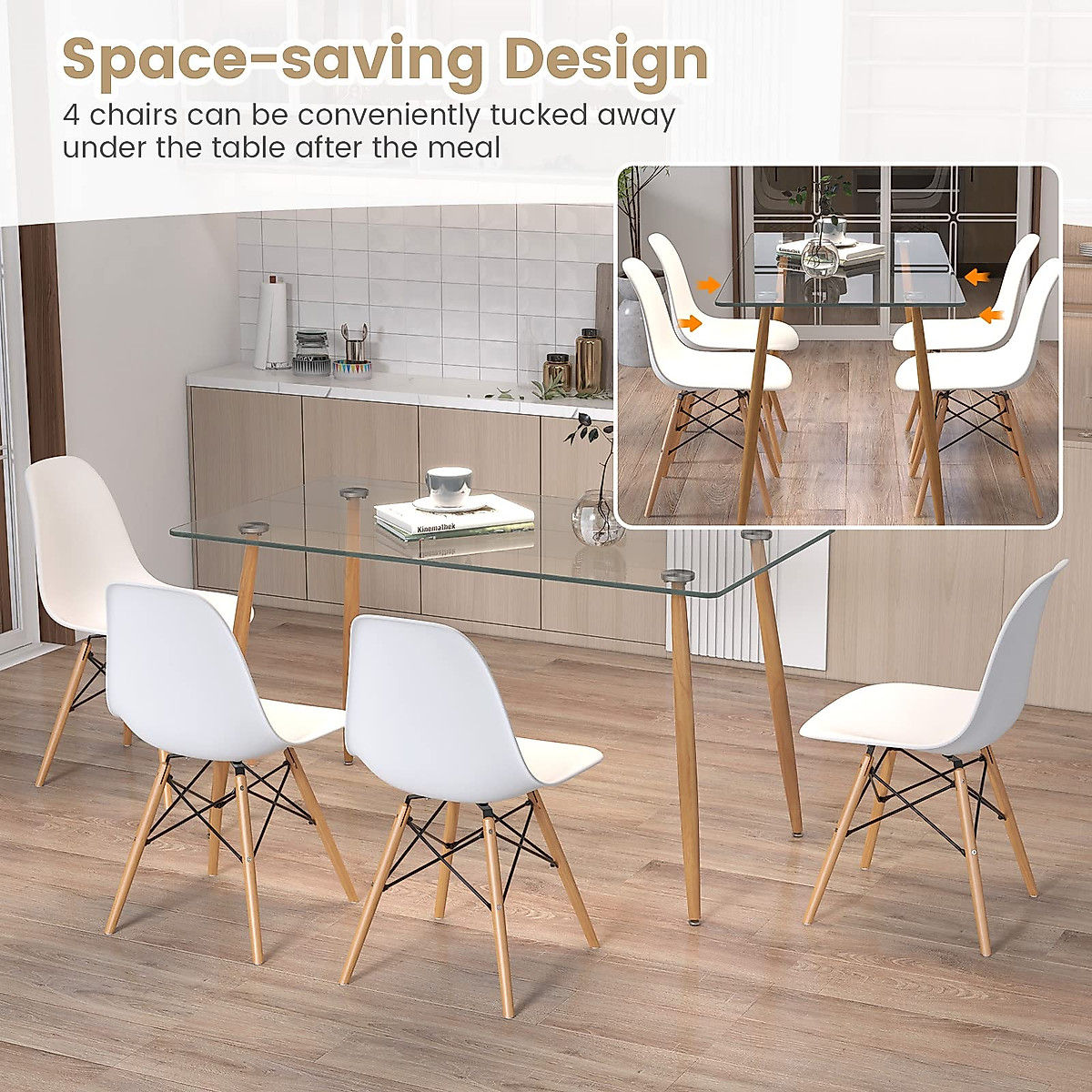 Tangkula Dining Table Set for 4, Modern Kitchen Table and Chairs Set of 4, Glass Dining Room Table Set for Small Living Room, Kitchen