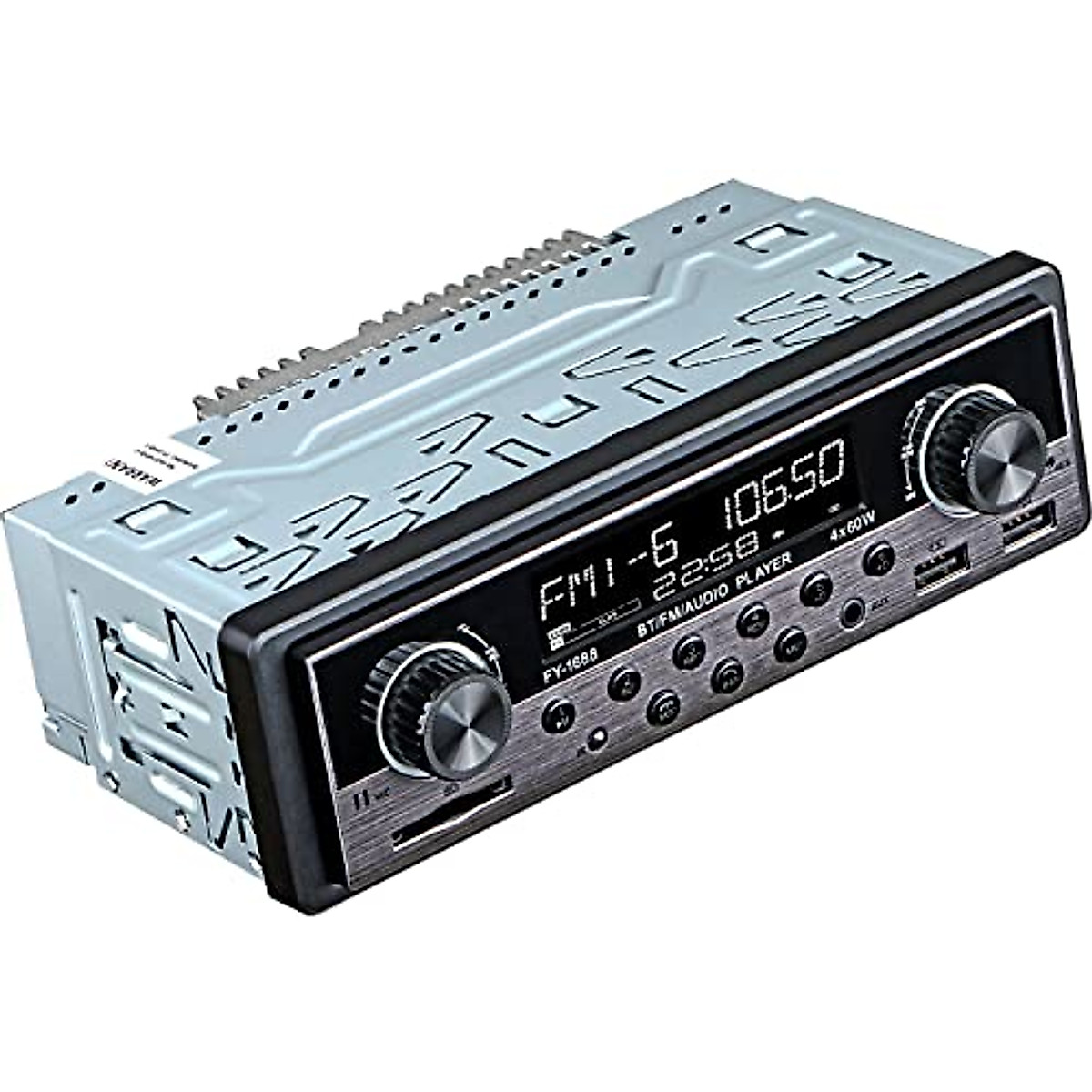 FYPLAY Dual USB Car Stereo Radio Receiver - Single Din, Bluetooth Hands Free Calling, Support USB/SD/AUX/MP3, with Clock Display LCD, Dual Knob Car Multimedia Audio Player, USB Fast Charging