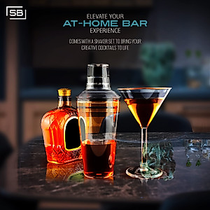 Supply Buys Acrylic Martini Glasses and Shaker Set – 10 Ounce Shatter-Proof Plastic Martini Glasses Set of 4 with 28 oz Acrylic Cocktail Shaker, Glassware for Home bar, Poolside, Outdoor, Glamping