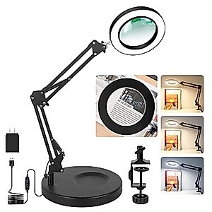 8X Magnifying Glass with Light and Stand, NAKOOS 2-in-1 Real Glass Magnifying Desk Lamp & Clamp, 1500 Lumens 3 Color Modes Stepless Dimmable Lighted Magnifier with Base for Ready Hobby DIY Close Work
