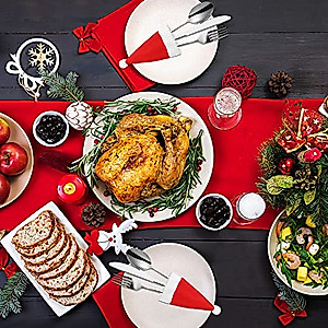 cobee 20 Pcs Christmas Cutlery Holders, Christmas Santa Hats Silverware Holders, Xmas Hat Tableware Cutlery Bags Christmas Pocket Knifes Forks Holders Dinnerware Decorations for Home Party