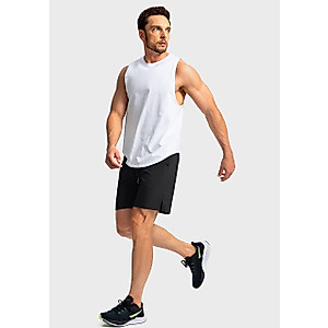Men's Running Shorts with Zipper Pockets 7 Inch Lightweight Quick Dry Gym Athletic Workout Shorts for Men (Black, L)