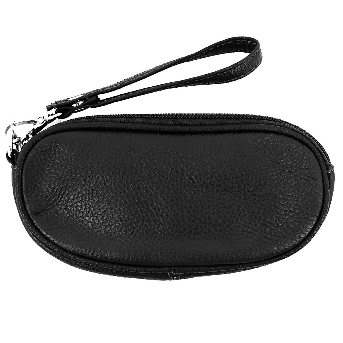 SILVERFEVER Leather Eyeglass Glasses Case with Wristlet Handle, Padded (Navy)