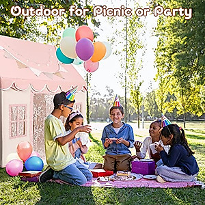 Kids Play Tent with Non-Slip Mat, Star Lights, Decorating Flag, Lace Curtains Playhouse with 4 Windows, Machine Washable, Indoor and Outdoor Play Tent for Kids, Girls, Pink, 47" x 40" x 52"