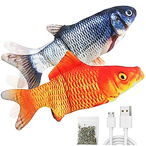 Senneny 2 Pack Electric Moving Fish Cat Toy, Realistic Plush Simulation Electric Wagging Fish Cat Toy Catnip Kicker Toys, Funny Interactive Pets Pillow Chew Bite Kick Supplies for Cat Kitten Kitty