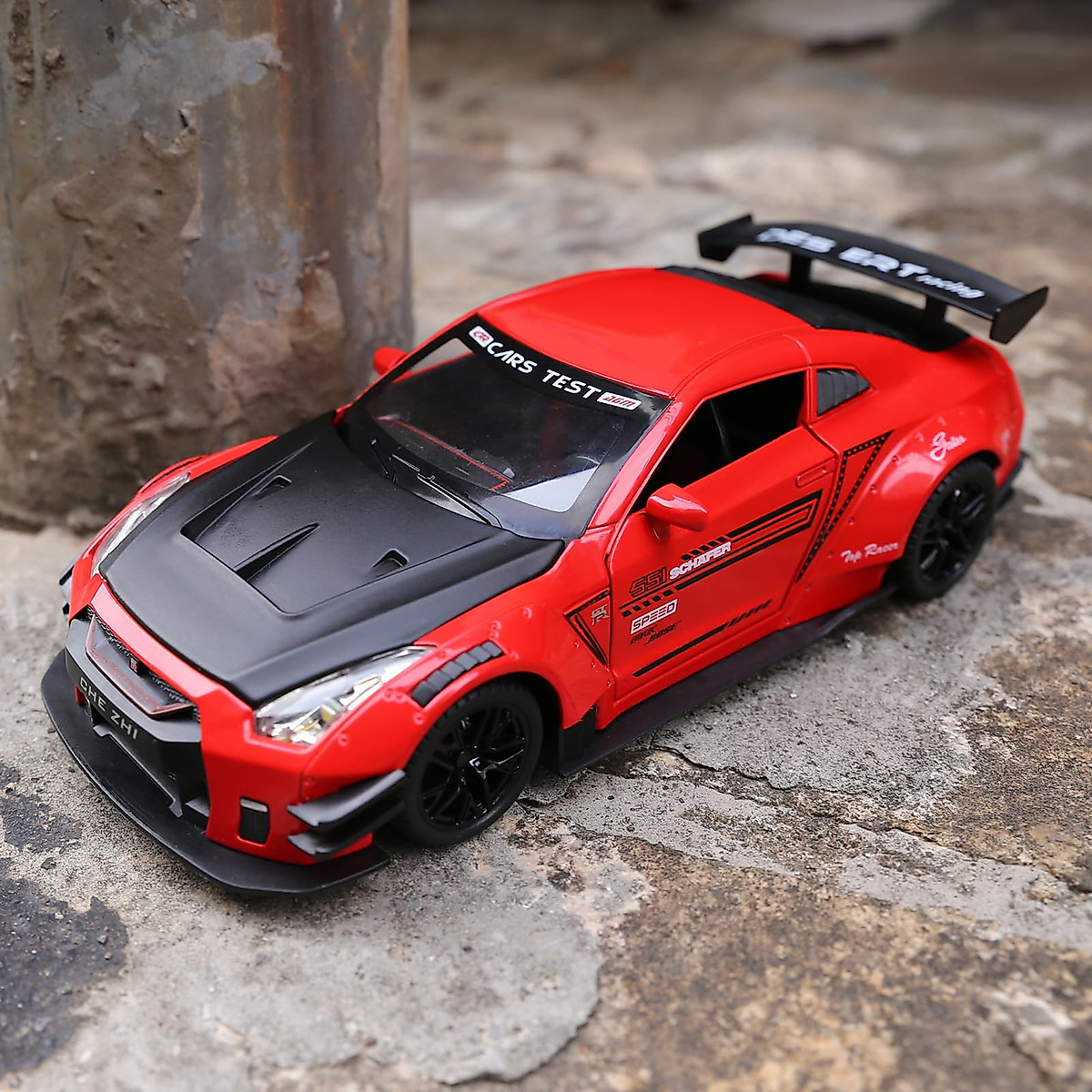 BDTCTK 1/24 Scale Compatible for Nissan GTR Model Car Toy, Zinc Alloy Pull Back Toy car with Sound and Light for Kids Boy Girl Gift (Black)
