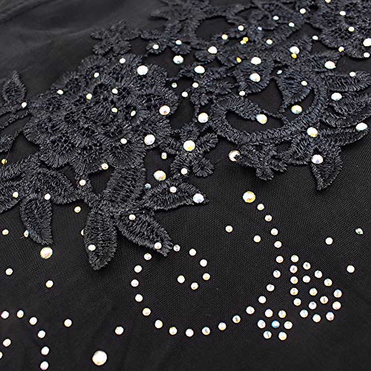 Suillty Women One Piece Muslim Hijab Lace Applique Long Turban Islamic Full Head Scarf Shawls with Rhinestone (Black)