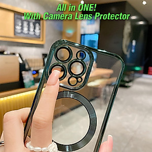 aowner Magnetic Clear Case for iPhone 13 Pro Max Case with Camera Lens Protector, Compatible with MagSafe, Non-Yellowing Slim Fit Shockproof Shining for Women Girls Protective Phone Cover 6.7", Blue