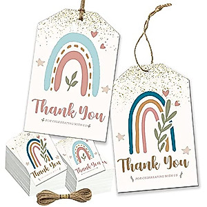 Boho Party Thank You Tags- Boho Party Favor Decoration, 50pcs Bohemian Thank You Hanging Gift Wrap Tags for Boho Rainbow Theme Birthday, Wedding, Baby Shower, Mother's Day Party