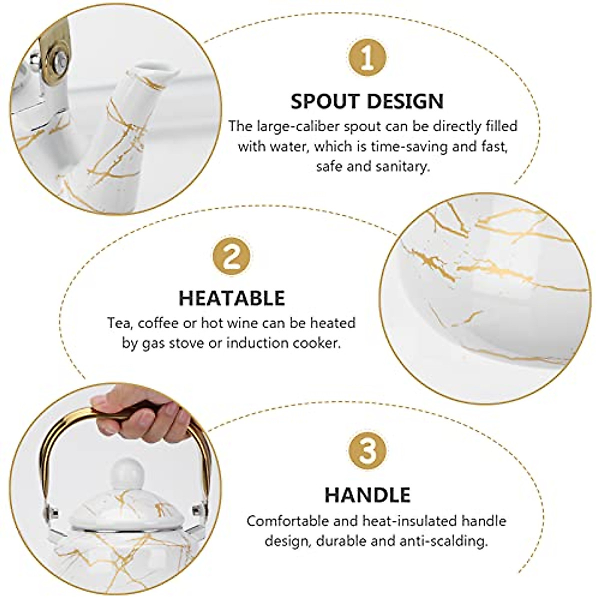 Cabilock 1. 5L Ceramic Enameled Teapot Marble Pear- Shaped Tea Kettle Hot Water Boiling Container for Kitchen Stovetop